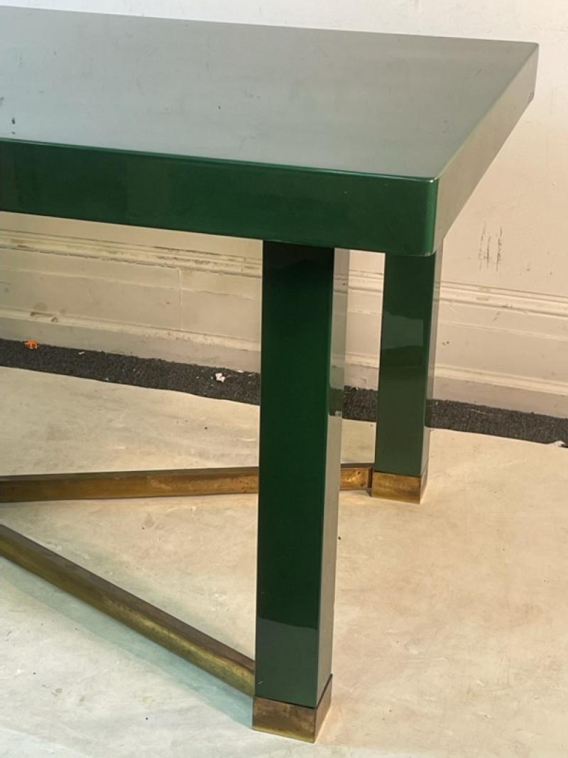 Paolo Gucci - MODERNIST DEEP GREEN LACQUERED WOOD BRASS X BASE DINING ...