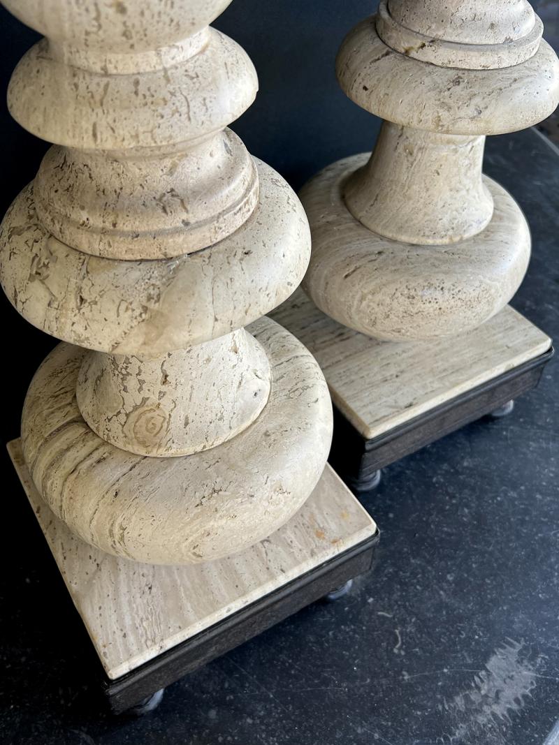 Paul Ferrante - A Tall Pair of Paul Ferrante Baroque Style Travertine ...
