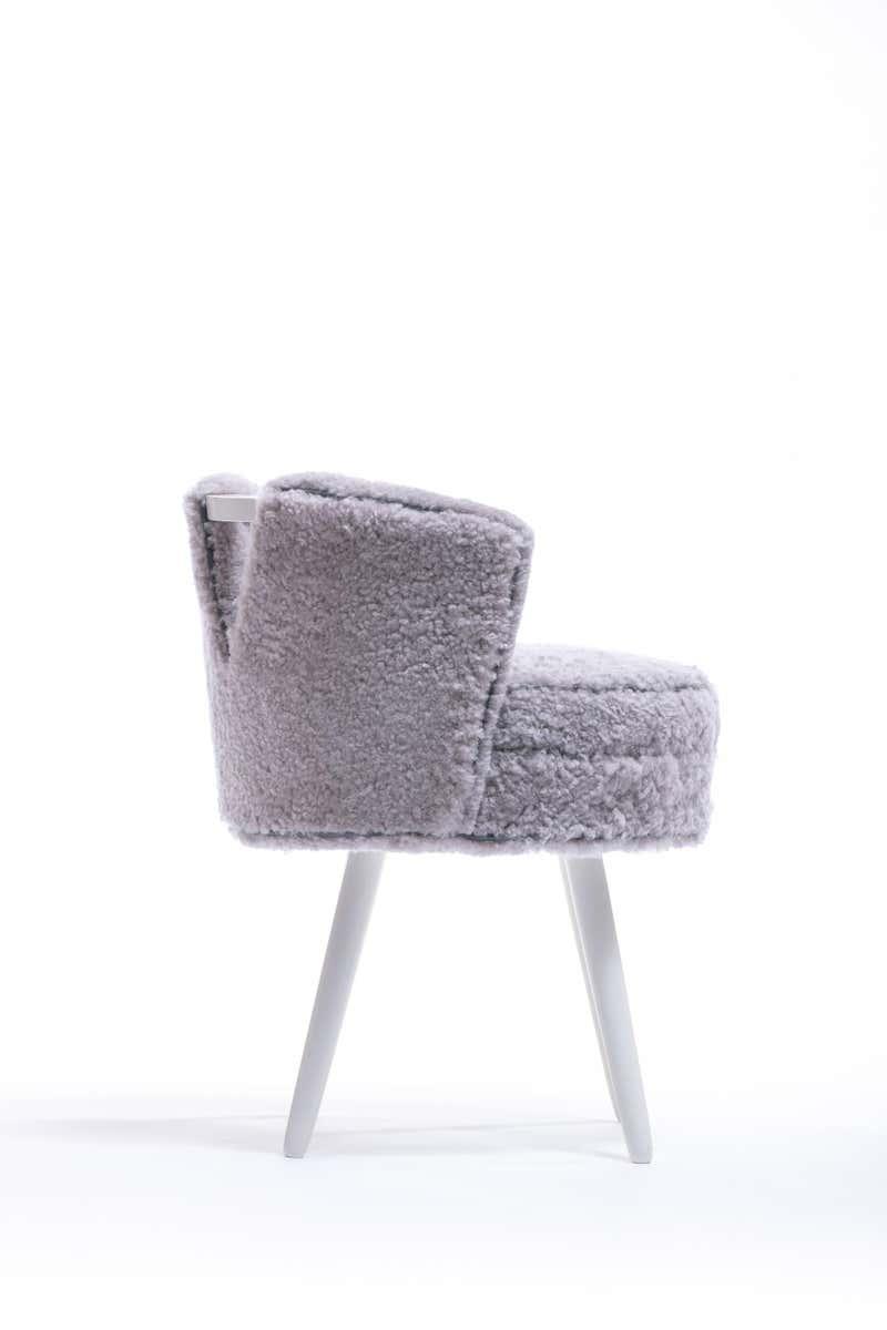 Paul Frankl - Paul Frankl Style Vanity Stool Upholstered in Shearling