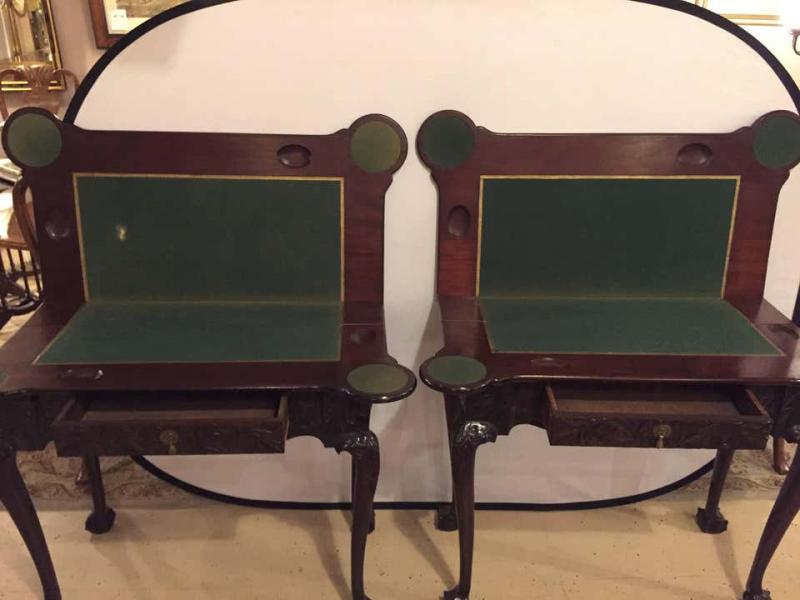 Period 1820s Irish Card / Tea Tables Solid Mahogany with Later Carvings