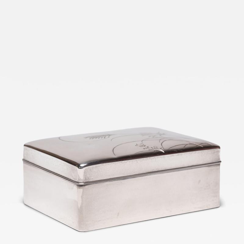 Petite Japanese Silver Box with Full Moon & Grasses