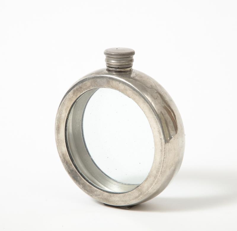 Pewter and Glass Flask, England, 20th C.