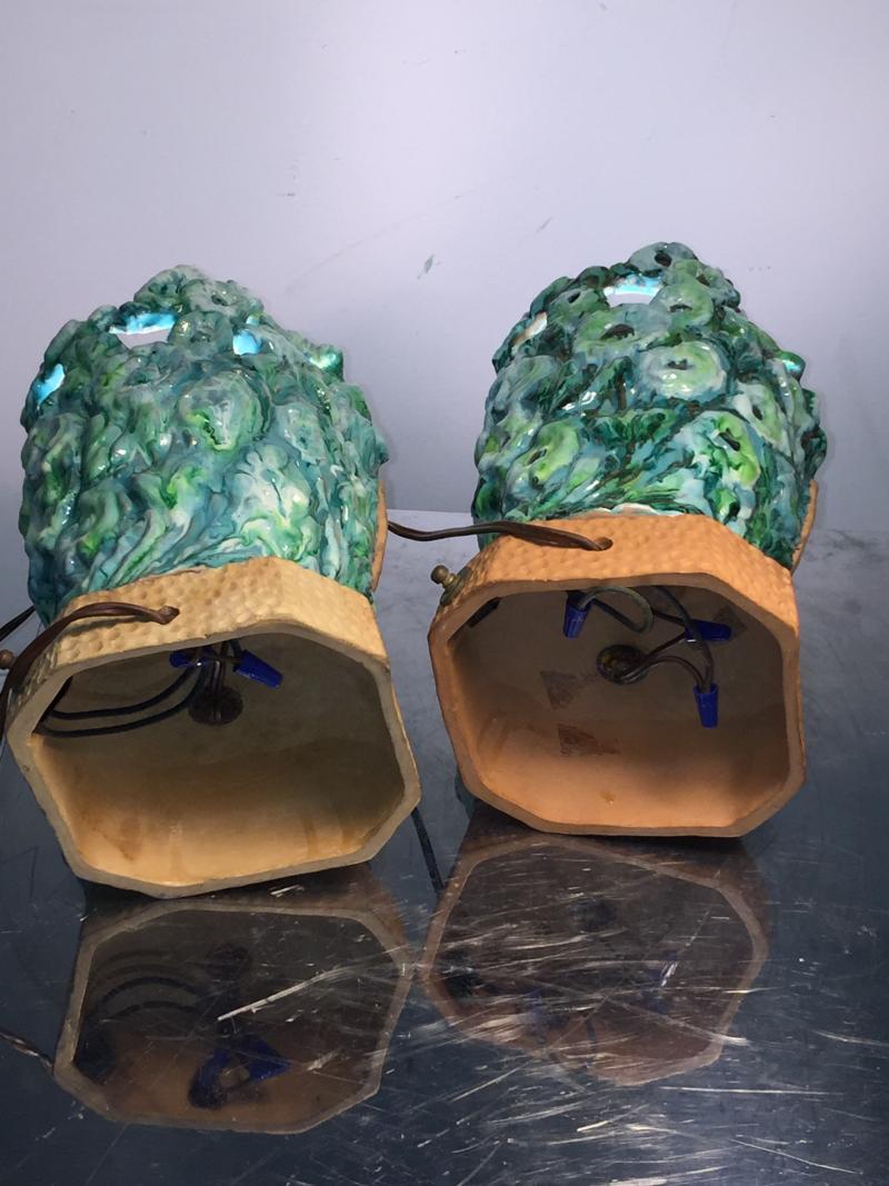 Piero Fornasetti Art Deco Spring Nymph Glazed Terracotta Lamps