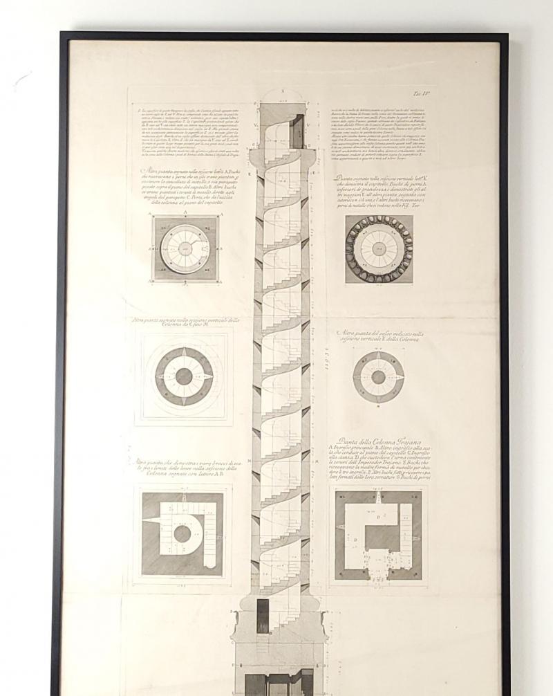 Piranesi Italian Engraving of Cross-Section of Column of Trajan