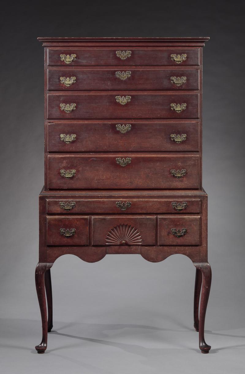 QUEEN ANNE SHELL CARVED HIGH CHEST OF DRAWERS