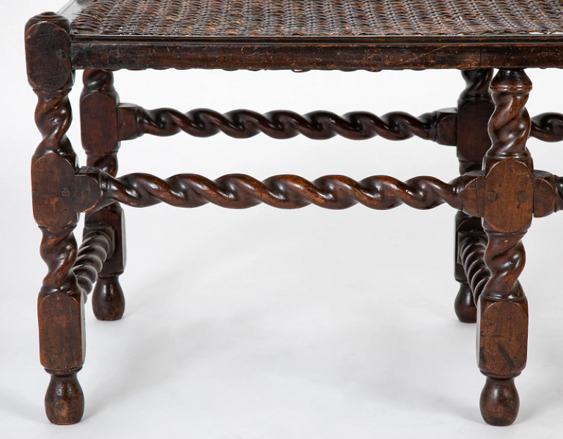 Rare 17th Century English 6 Leg Barley Twist Double Bench