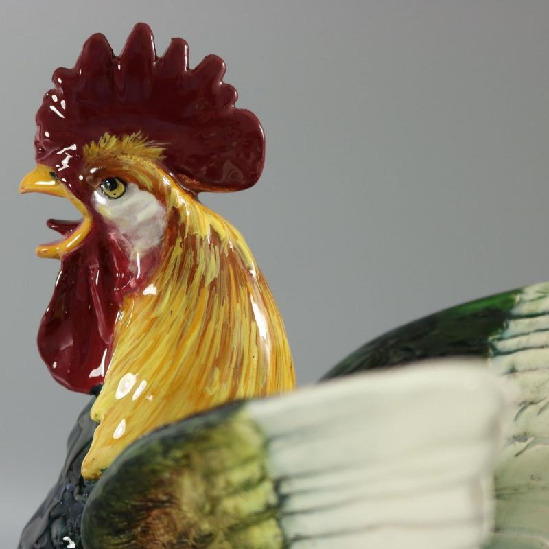 Rare Delphin Massier Majolica Crowing Rooster Figural Vase