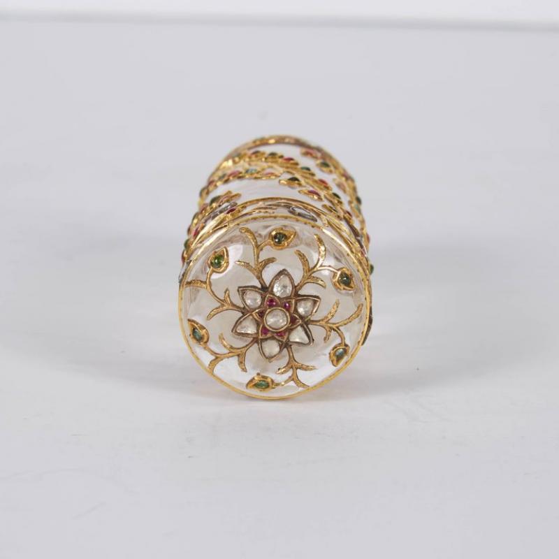 Rare Indian Mughal Rock Crystal and Gold Handle with Diamonds Rubies ...