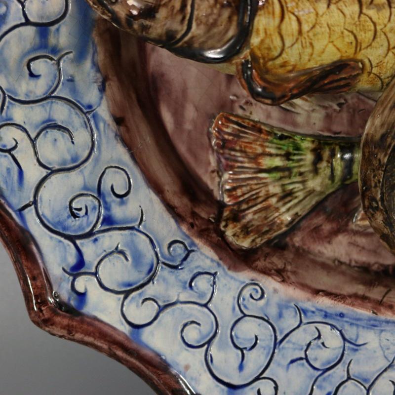 Rare Joseph Landais Palissy Majolica Fish Wall Platter (Signed)