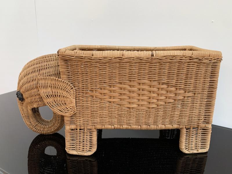 Rattan Elephant Magazine Rack. Italy, 1970s