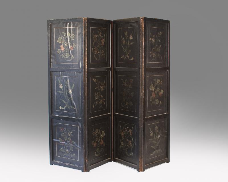 Reverse Four-Panel Painted Leather Screen