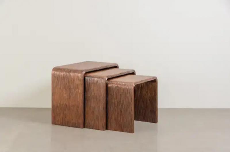 Robert Kuo - Pleats Design Nesting Table (Set of 3) in Repoussé Copper ...