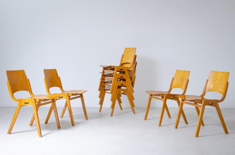 Roland Rainer - Set of 8 mid century modern stacking chairs model P7 in ...