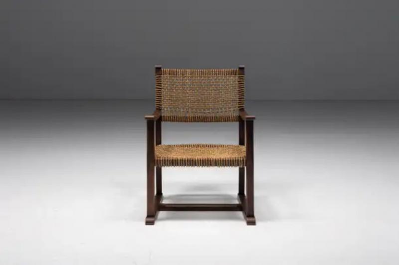 Rustic Easy Chair in Solid Wood and Rope, France, 1930s