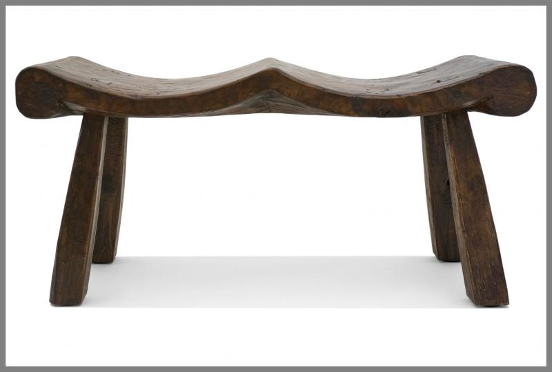 Rustic Hand-Carved Wood Bench