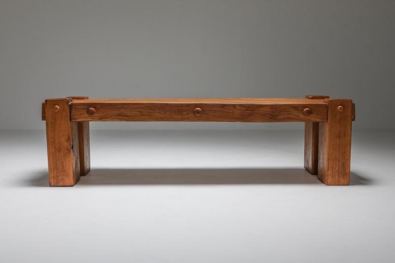 Rustic Modern Rectangular Coffee Table in Solid Oak - 1960s