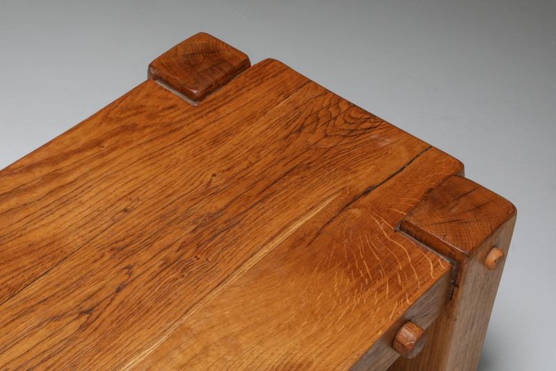 Rustic Modern Rectangular Coffee Table in Solid Oak - 1960s