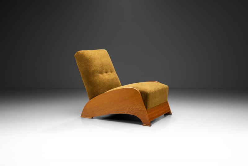 Sculptural European Modern Oak Lounge Chair, Europe 1960s