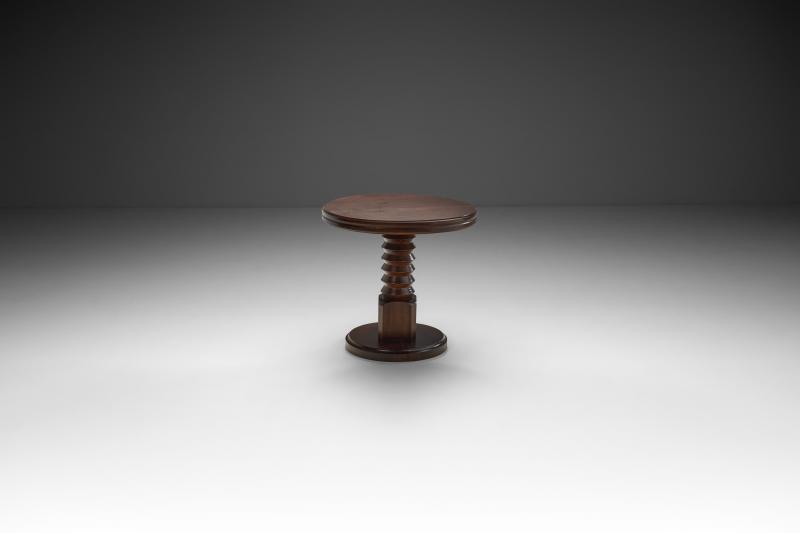 Sculptural Solid Wood Side Table with Column Base, Europe ca 1940s