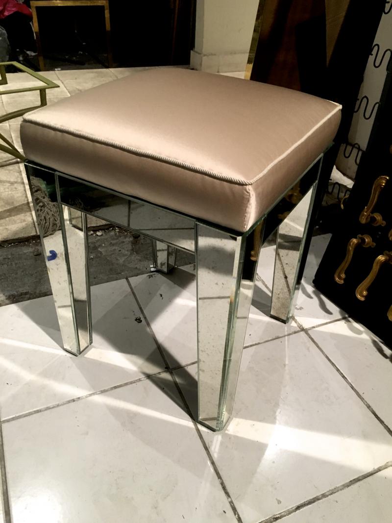 Serge Roche - Serge Roche style Pair of Mirrored Stools Covered in Pale ...