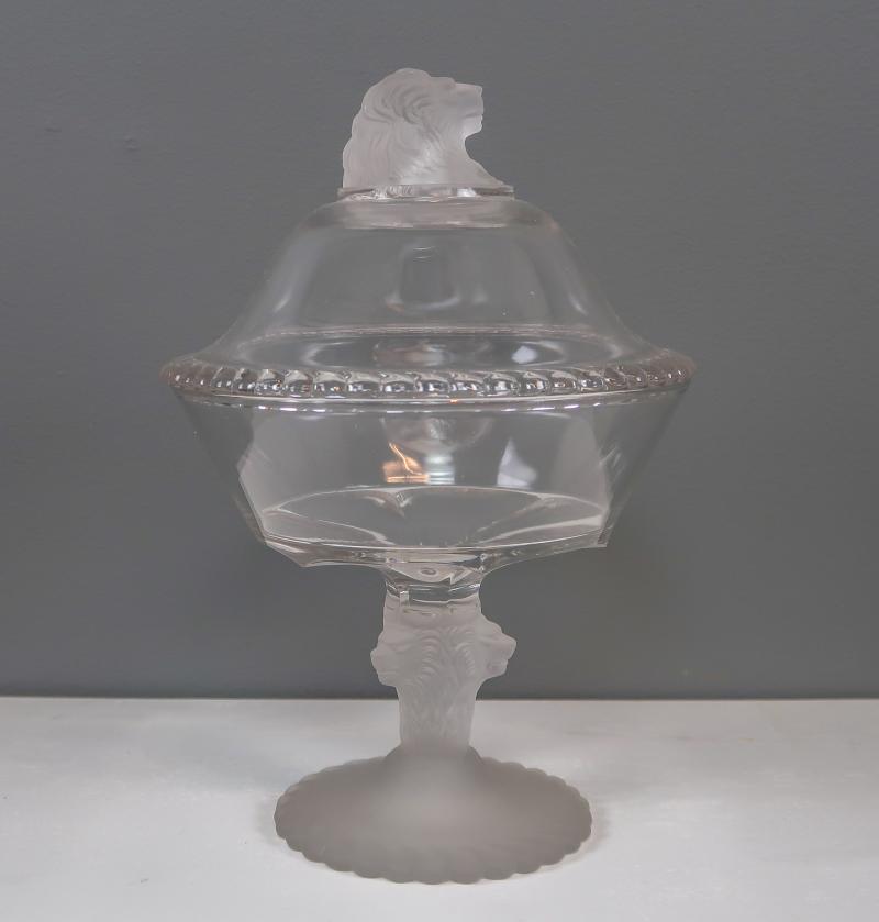 Set c1880 Gillinder & Sons Frosted Lion Glass Compotes, Philadelphia