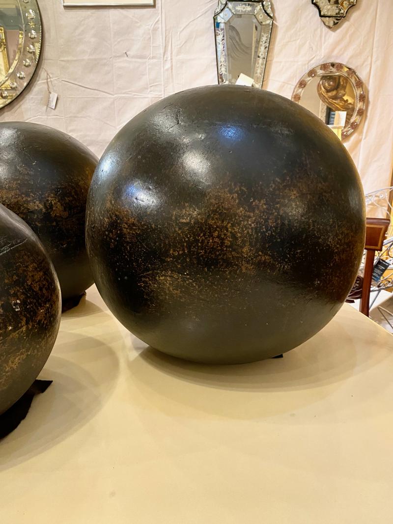 Set of 3 Glazed Terra Cotta Glazed Garden Spheres