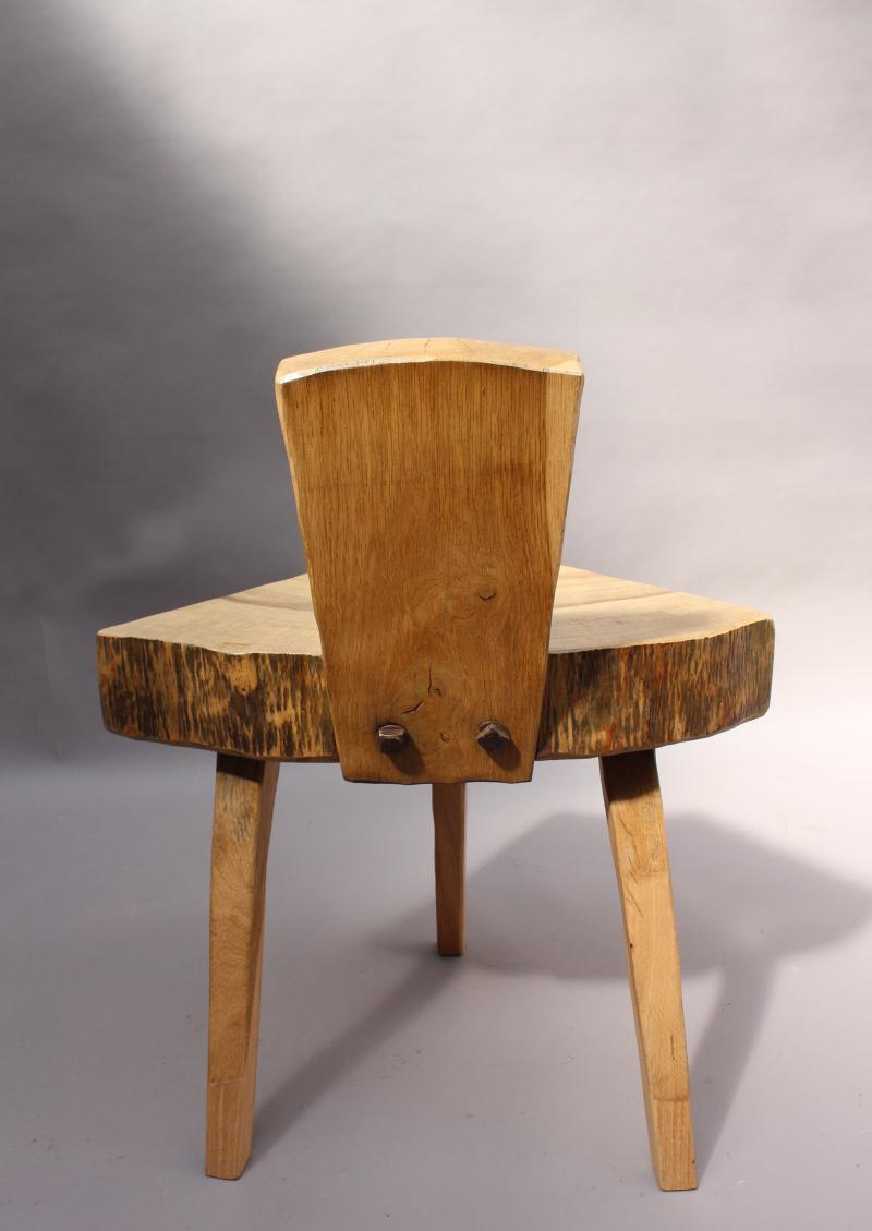 4 French 1950's Organic "Tree Trunk Slice" Oak Chairs