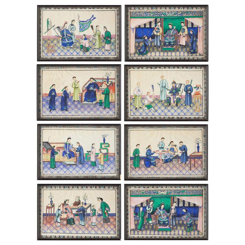 Set of eight 19th century Chinese pith paper paintings depicting ...