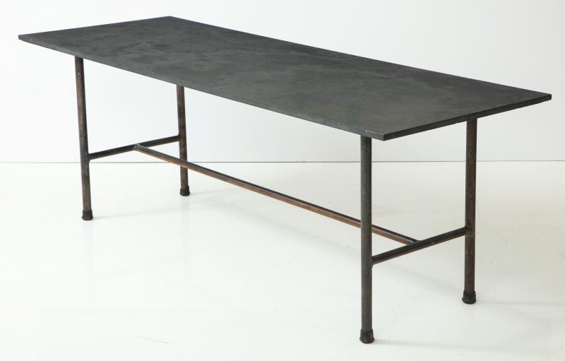 Slate top dining table or desk with industrial iron base