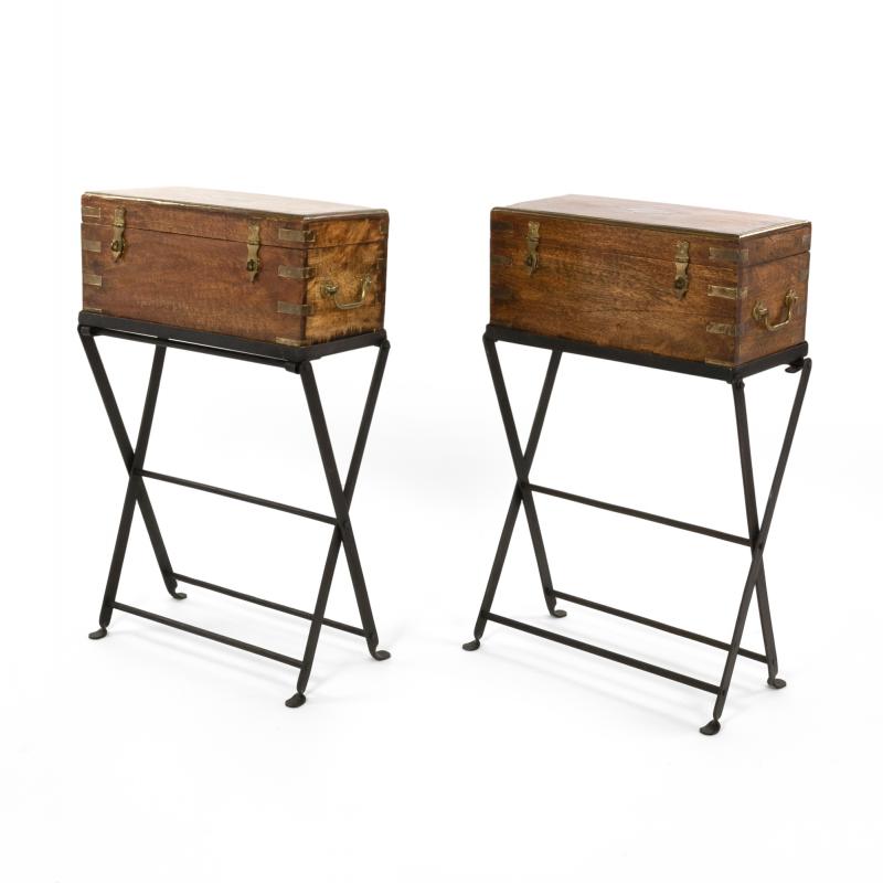 Teak & Brass Campaign Boxes, Anglo Indian Circa 1880, On Later Stands.