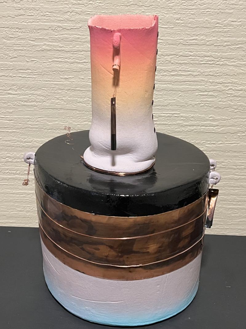 Tim Reilly - UNUSUAL POST MODERN CERAMIC VASE WITH METAL ACCENTS