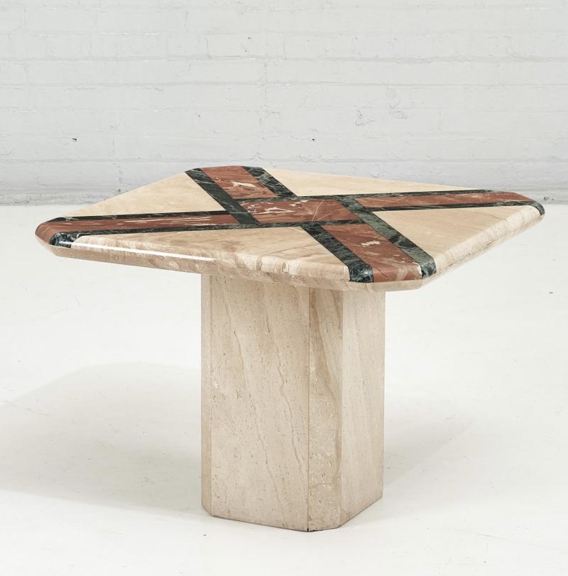 Travertine and Marble End Table, 1980