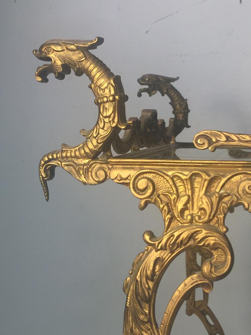 UNUSUAL ELABORATE BAROQUE BRONZE DRAGON BAR CART