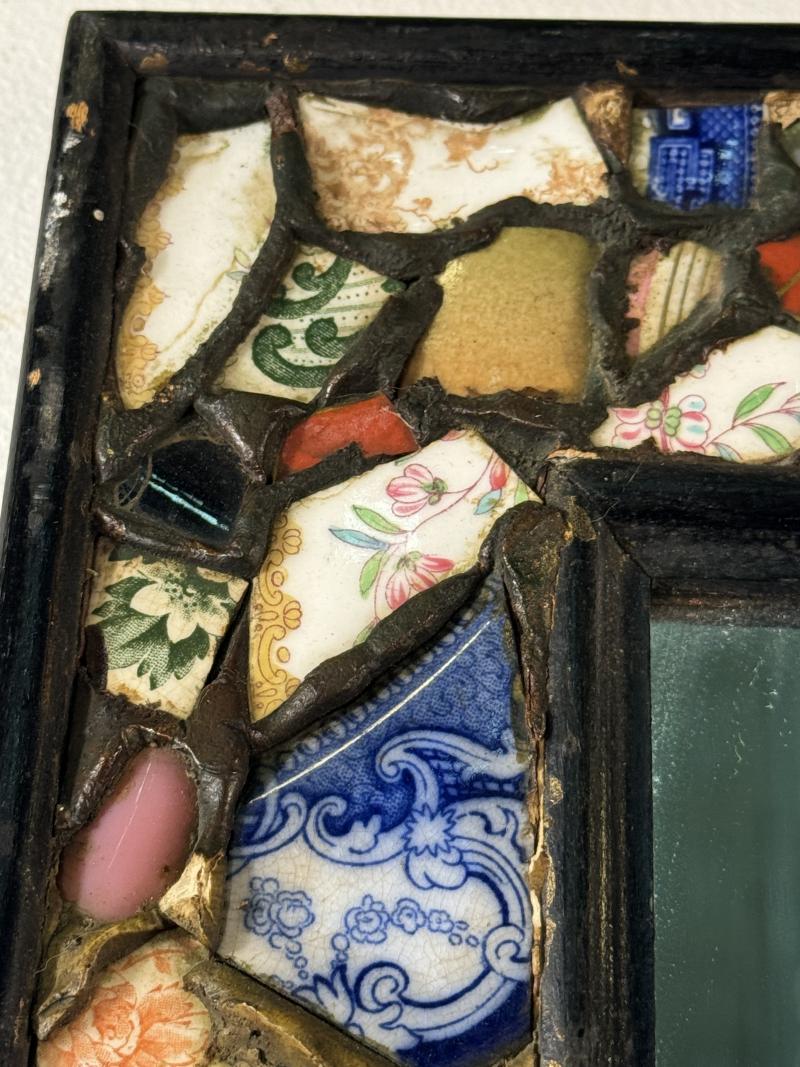 UNUSUAL MODERN CERAMIC SHARD MOSAIC FRAMED MIRROR