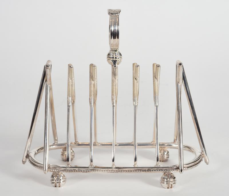 Vintage English Silver Plate Cricket Sport Design Toast Rack