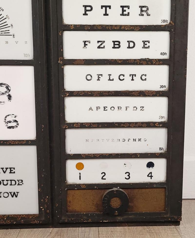 Vintage Eye Testing Chart, circa 1950 back lit.