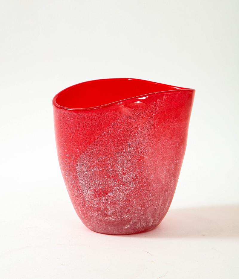 Vintage Hand-blown Scarlet Red Scavo Vase - Murano, Italy