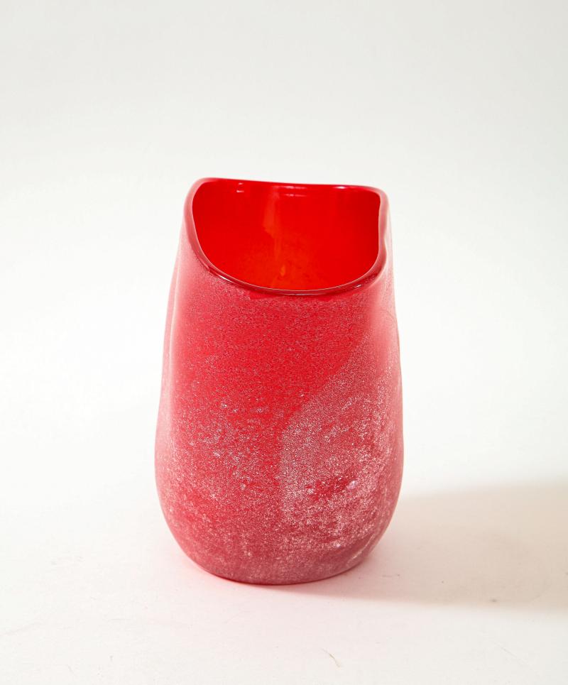 Vintage Hand-blown Scarlet Red Scavo Vase - Murano, Italy