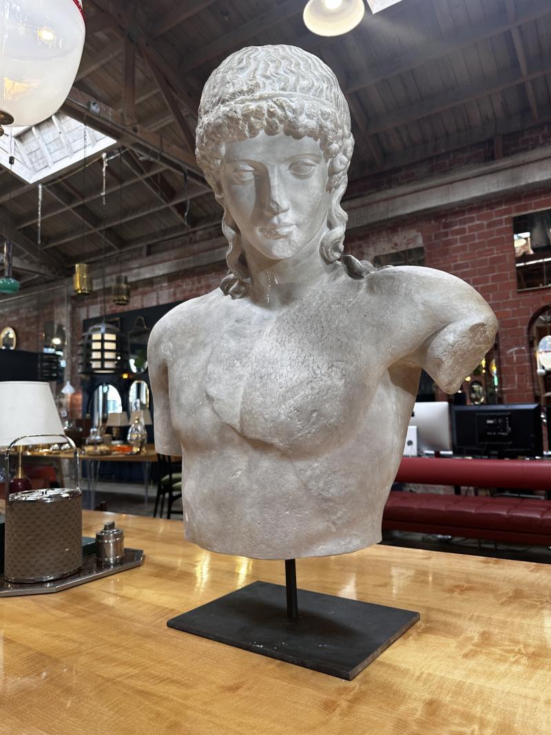 Vintage Italian " Apollo Del Tevere " Plaster Half Bust Sculpture 1980s
