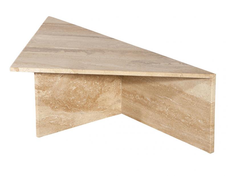 Vintage Italian Modern Travertine Triangular Corner End Cocktail Table