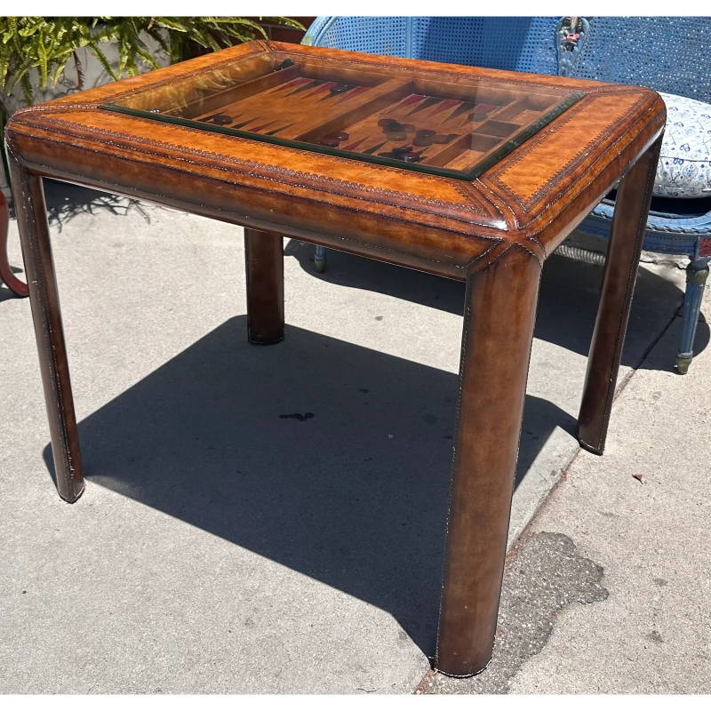 Vintage Leather Clad Backgammon Game Table
