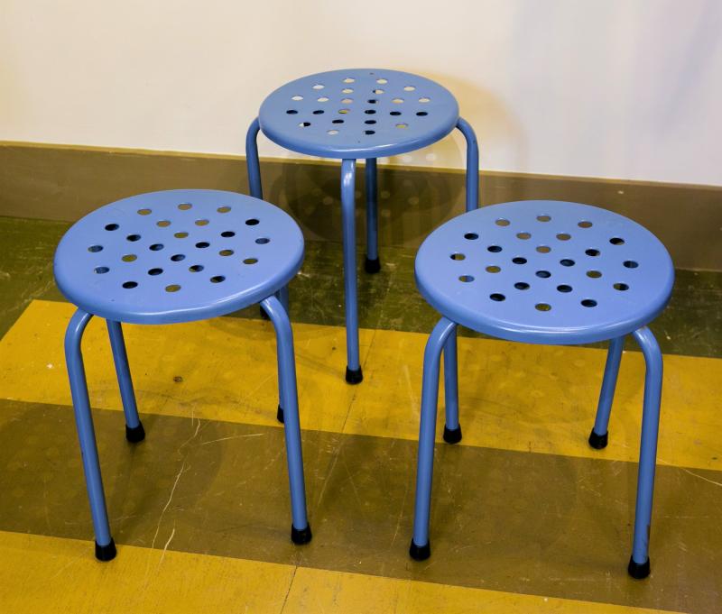Vintage Mid-Century Blue Perforated Blue Stools