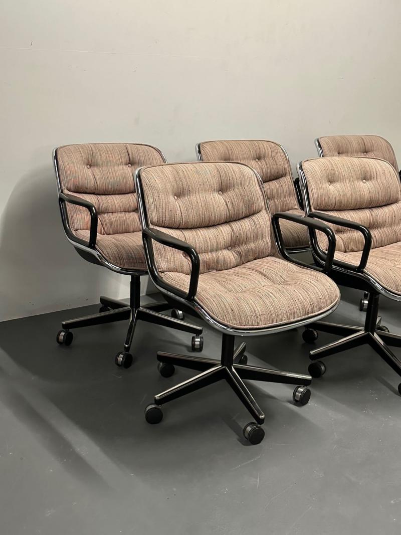 Vintage Set of Six Charles Pollock for Knoll Rolling Office / Desk Chairs, 1985