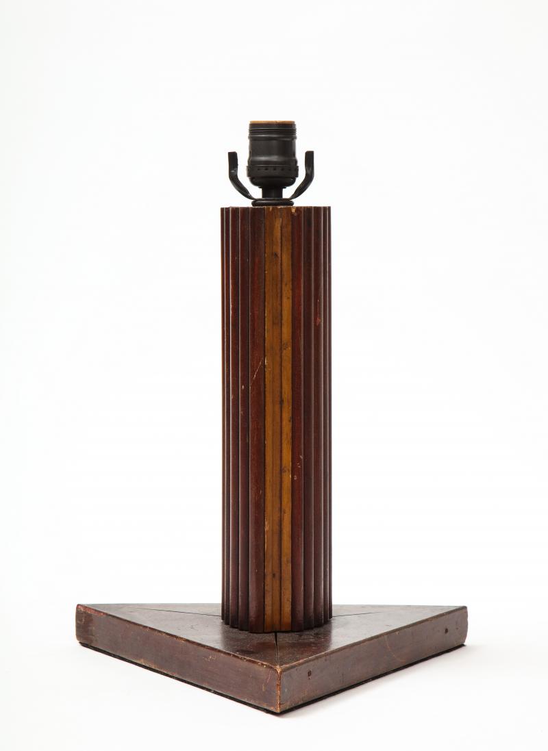 Vintage Textured Wooden Lamp with Triangular Base