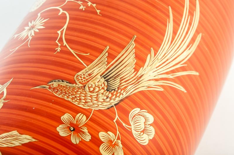 Vintage Umber Ceramic and Gilt Vase with Gold Flower Pattern