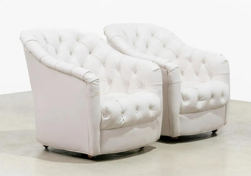 Ward Bennett - Pair Ward Bennett Tufted Lounge Chairs