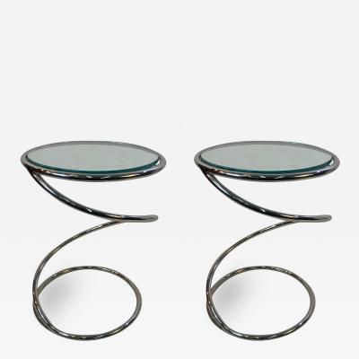 Pace Collection - MODERNIST PAIR OF CHROME SPIRAL TABLES BY PACE