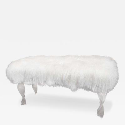 Venfield - Custom Mongolian Fur Bench with Twisted Lucite Legs