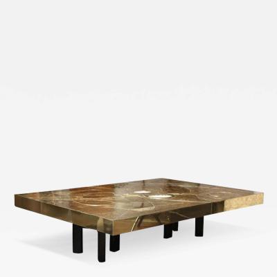 Venfield - Custom Spectacular Etched Brass and Double Agate Rectangular Cocktail Table