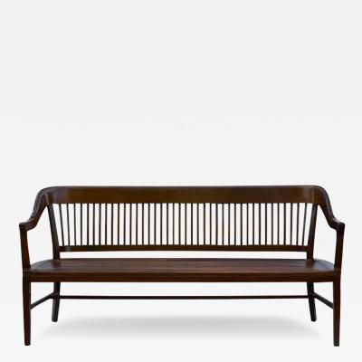 1940's Mid Century Modern Long Spindle Back Bench in Solid Stained Oak